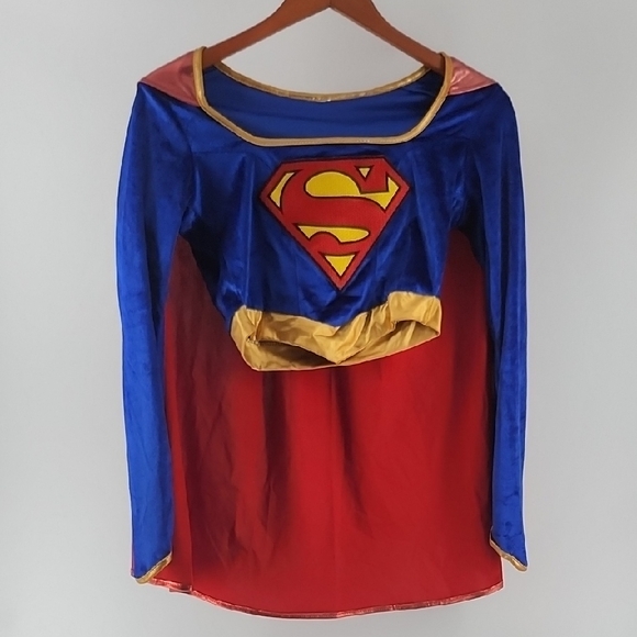 Tops | Superhero Supergirl Costume Crop Top W Attached Cape In Blue And ...
